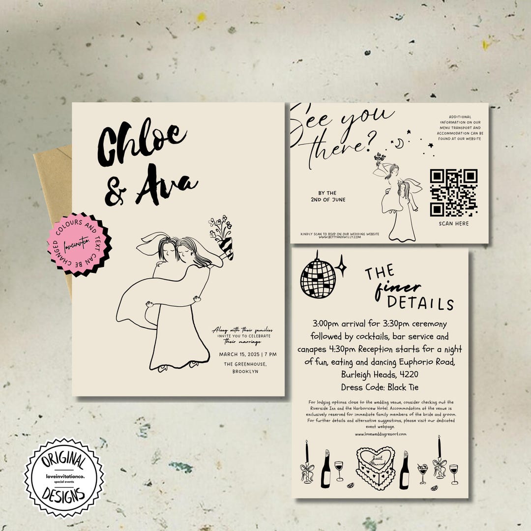 LGBTQ+ Wedding Invitation Template , Editable Lesbian Invitation ...