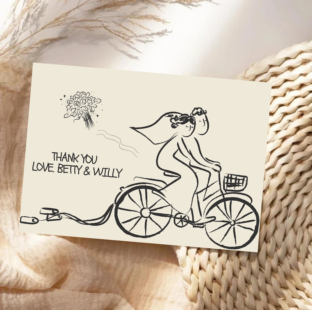 Wedding Thank You Card Hand Drawn Wedding Reception Thank You Card ...