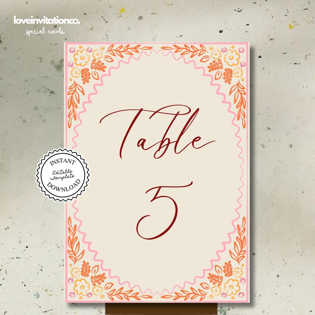 Wedding Table Numbers, Printable Table Numbers, Editable Table Number ...