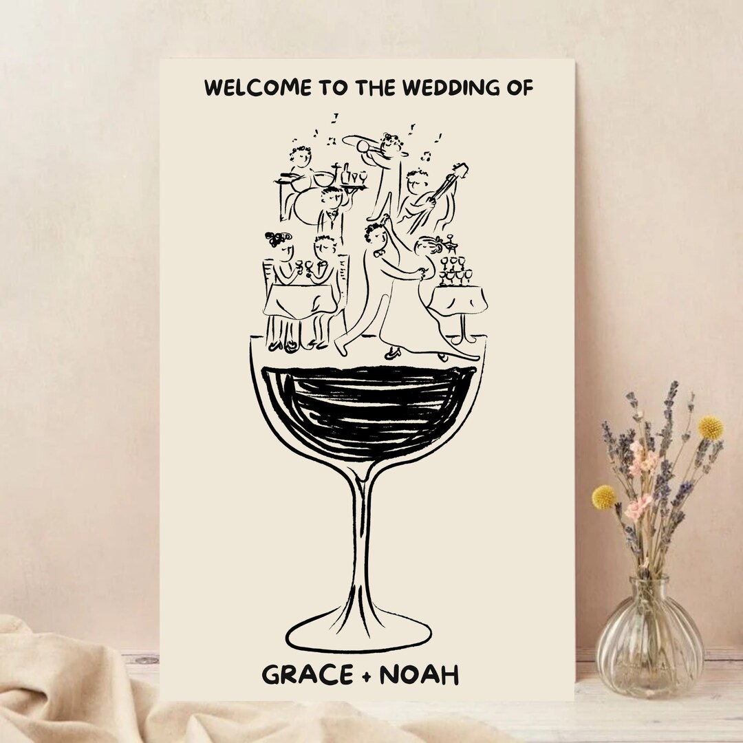 Hand Drawn Wedding Welcome Sign Template Wedding Illustrations Bride ...
