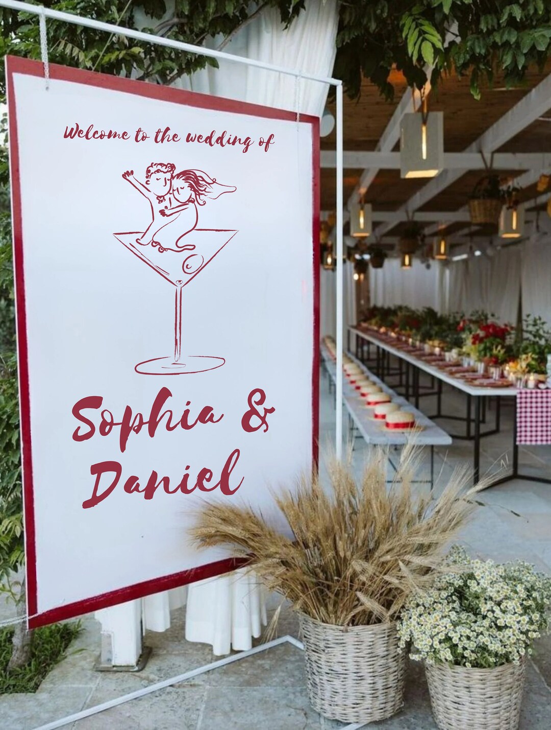 Hand Drawn Wedding Welcome Sign Template Wedding Whimsical Glass Bride ...