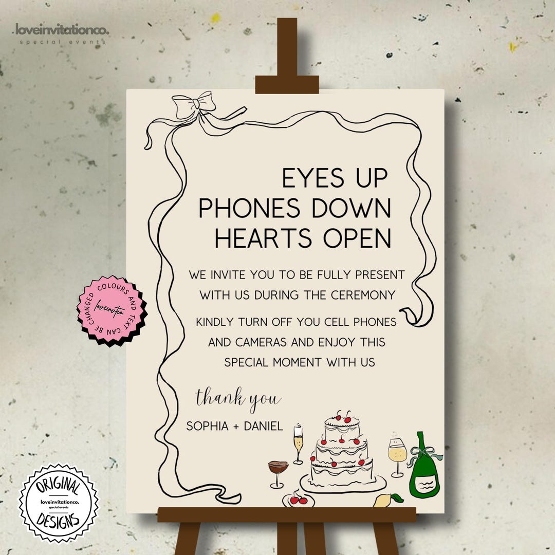 Unplugged Ceremony Wedding Sign Template Eyes up Phones Down Hearts ...