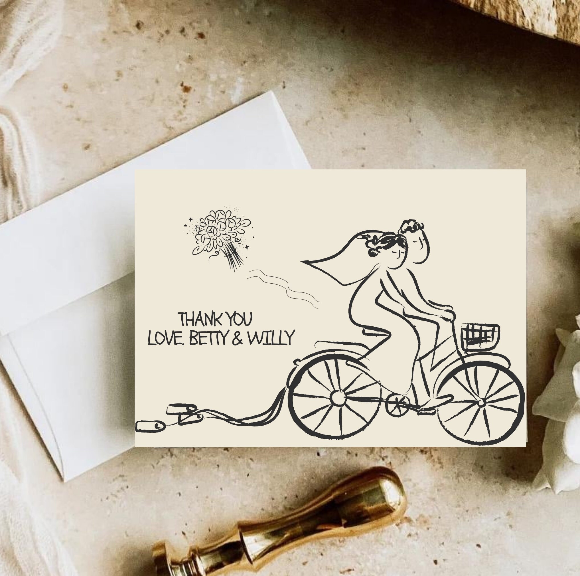 Wedding Thank You Card Hand Drawn Wedding Reception Thank You Card ...