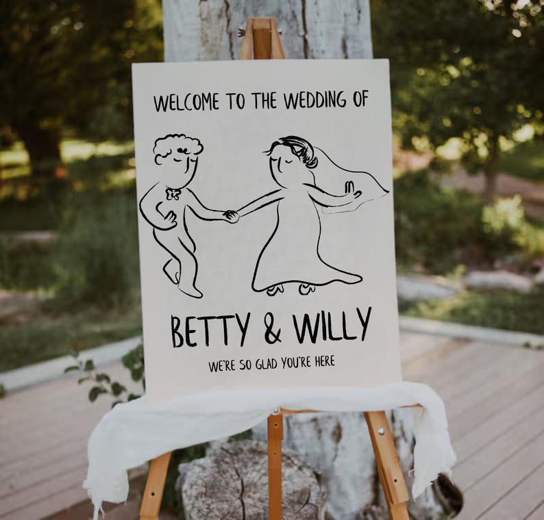 Hand Drawn Wedding Welcome Sign Template Wedding Dancing Bride and ...