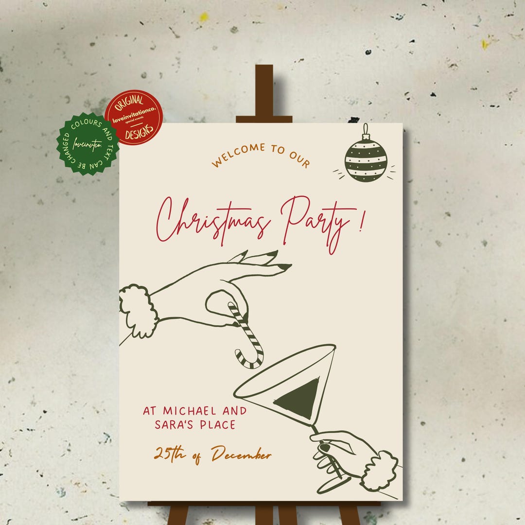 Printable Christmas Cocktail Party Welcome Sign Template Editable ...