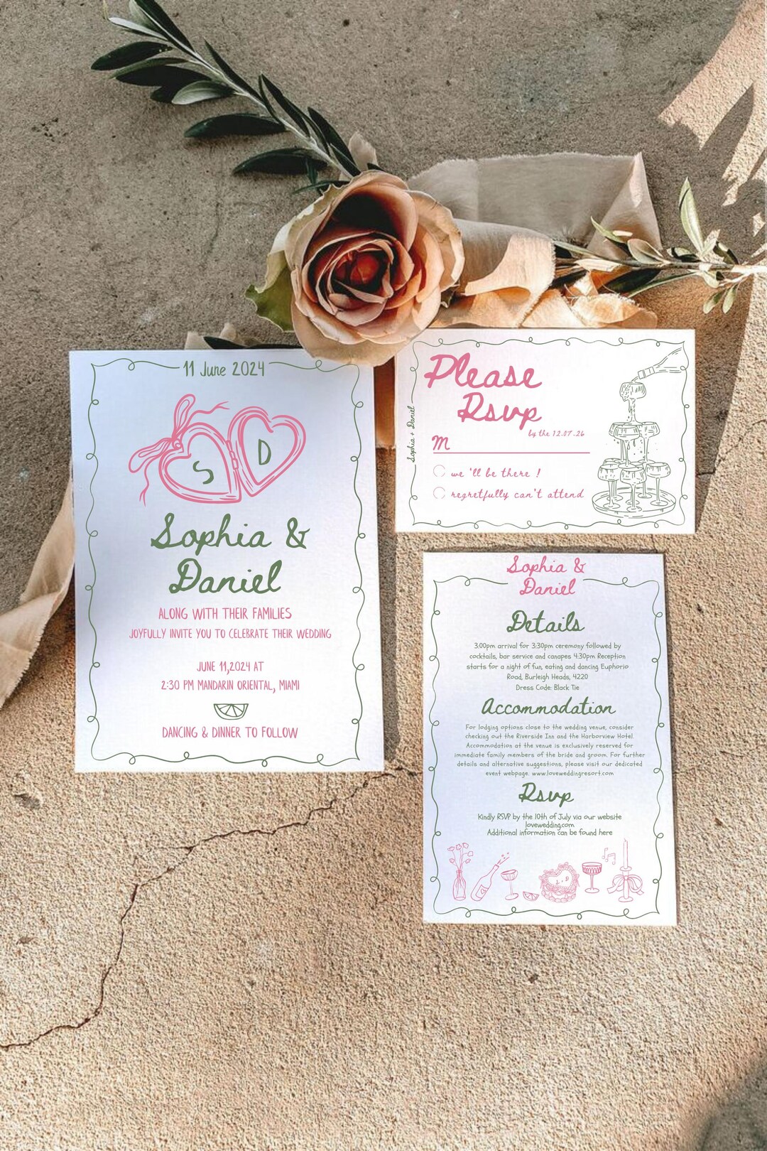 Wedding Printable Invitation Template Customizable Hand Drawn Locket ...