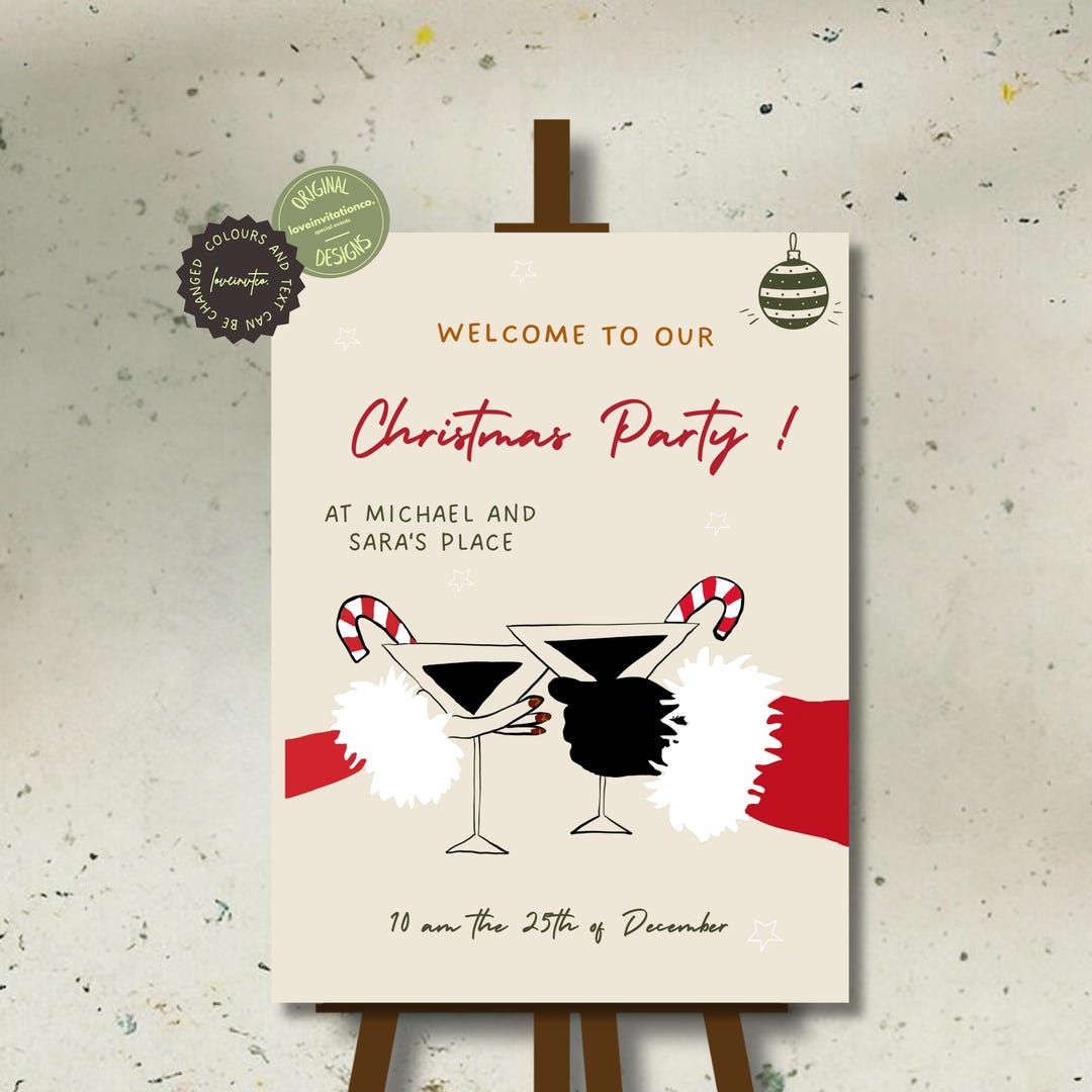 Printable Christmas Cocktail Party Welcome Sign Template Editable ...