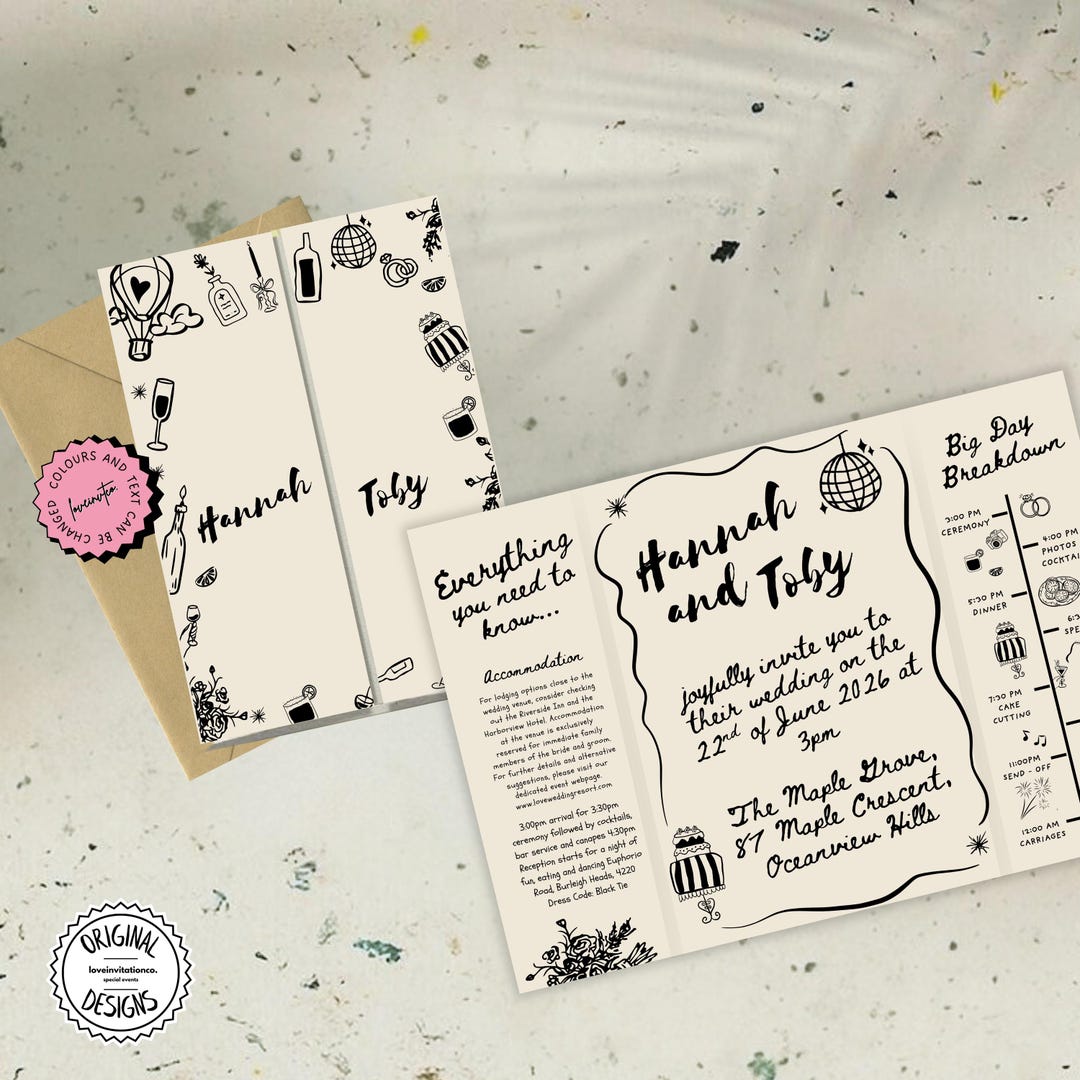 Editable Gatefold Wedding Invitation Template Printable Folded Invite ...