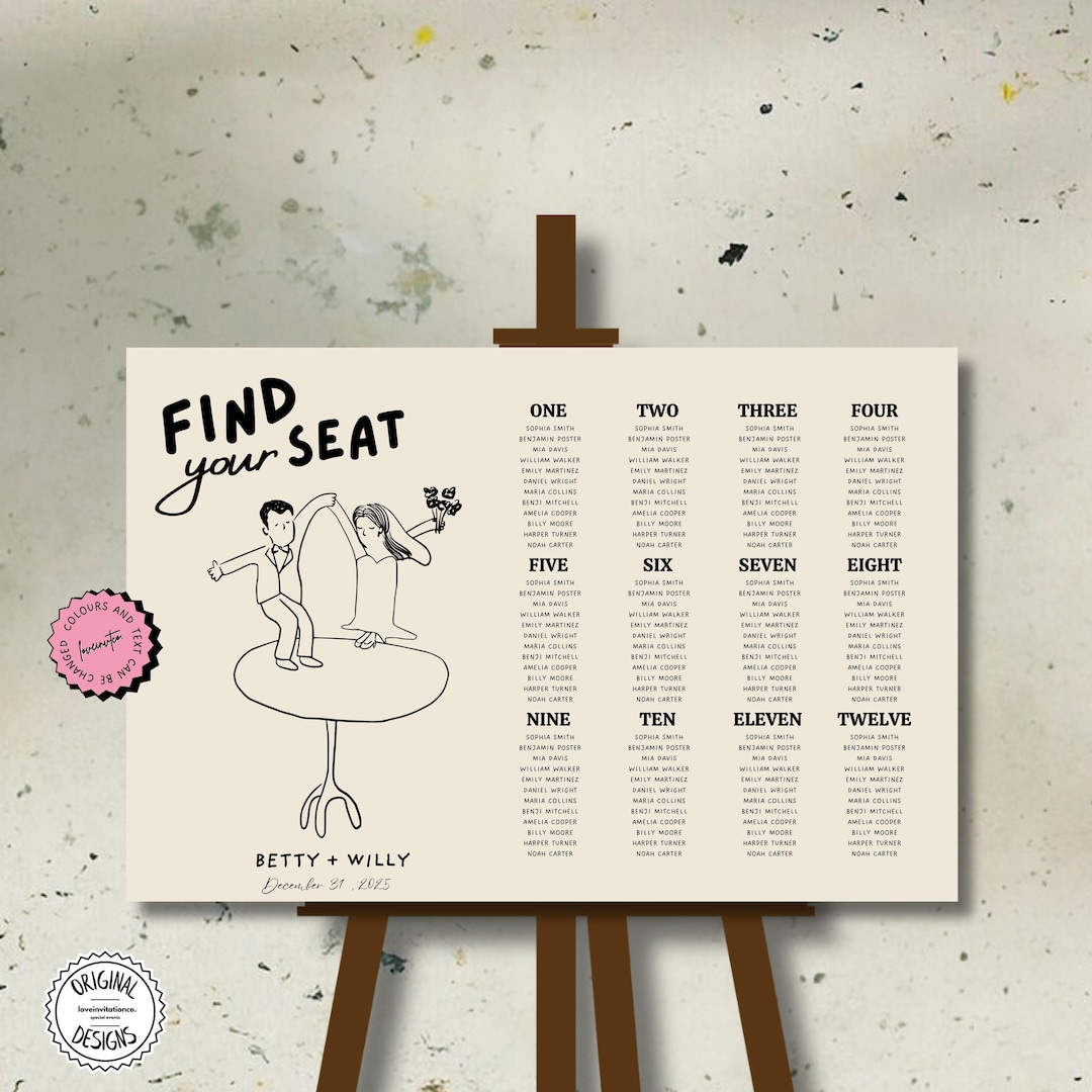 Wedding Seating Chart Template Hand Drawn Bride and Groom Seating Plan ...