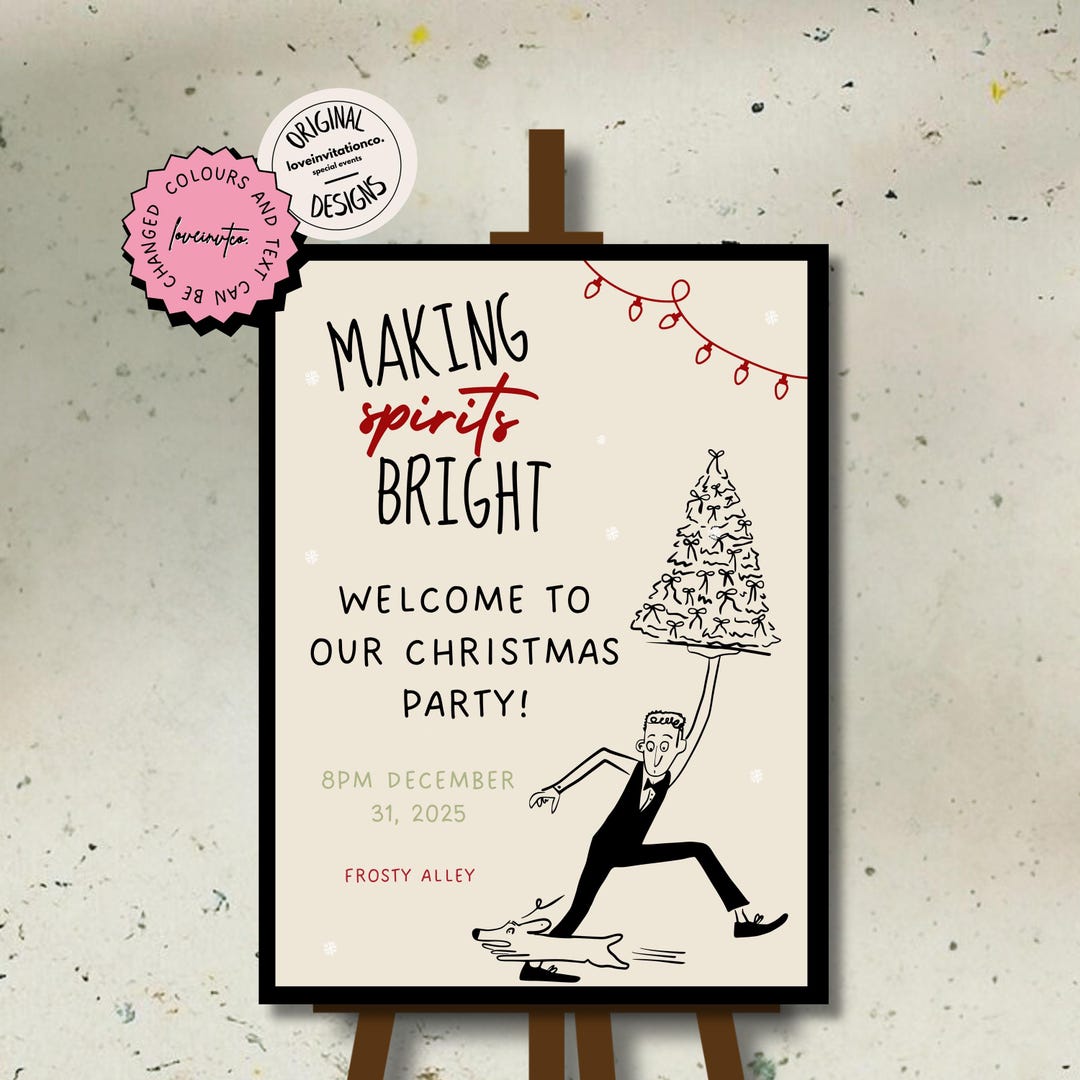 Printable Christmas Party Welcome Sign Template Editable Family Holiday ...