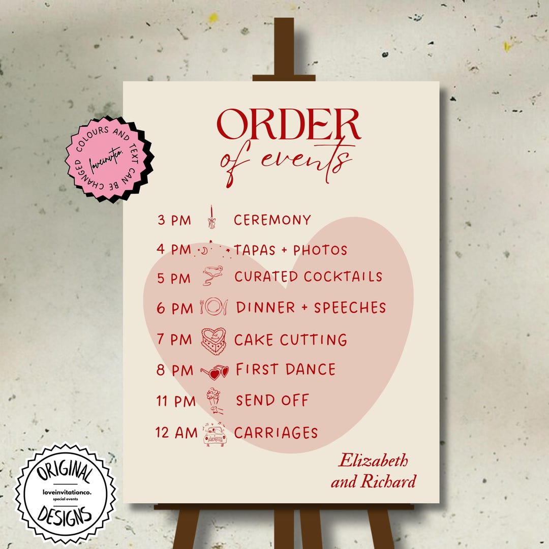 Wedding Order of Events Template Wedding Timeline Sign Whimsical ...