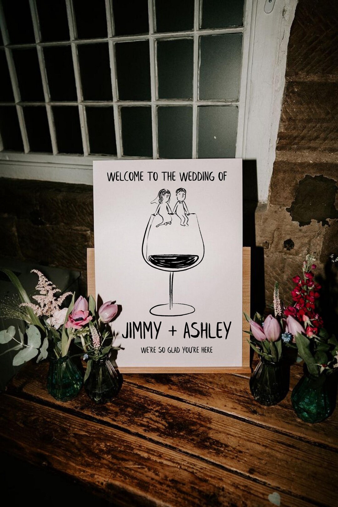 Hand Drawn Wedding Welcome Sign Template Wedding Whimsical Glass Bride ...