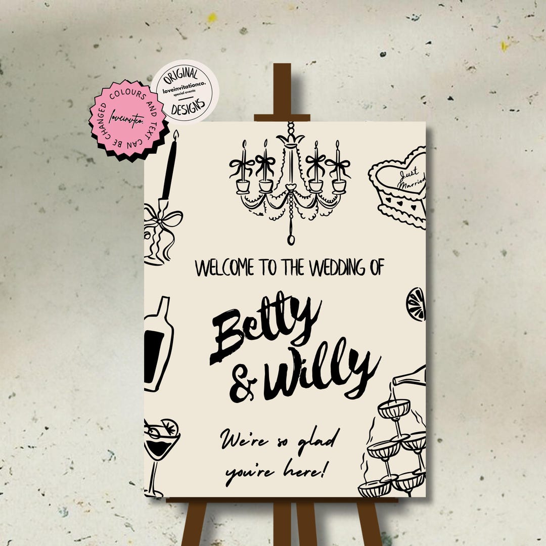 Hand Drawn Printable Wedding Welcome Sign Template Editable Wedding ...