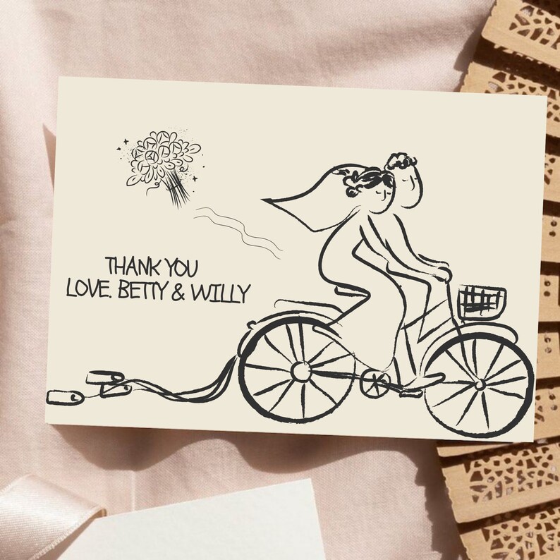 Wedding Thank You Card Hand Drawn Wedding Reception Thank You Card ...