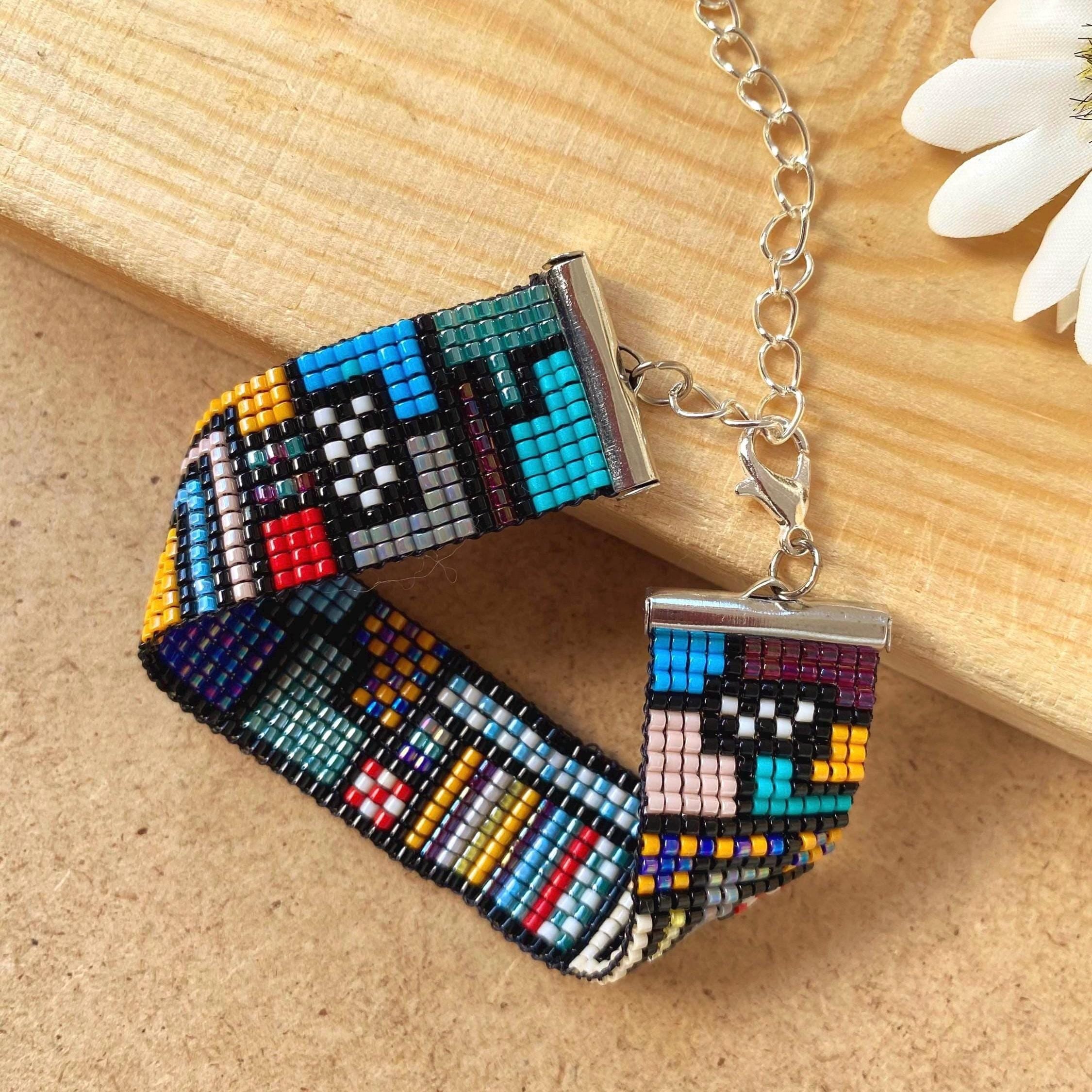 Colorful Abstract Miyuki Bead Loom Bracelet - Handwoven Artistic ...