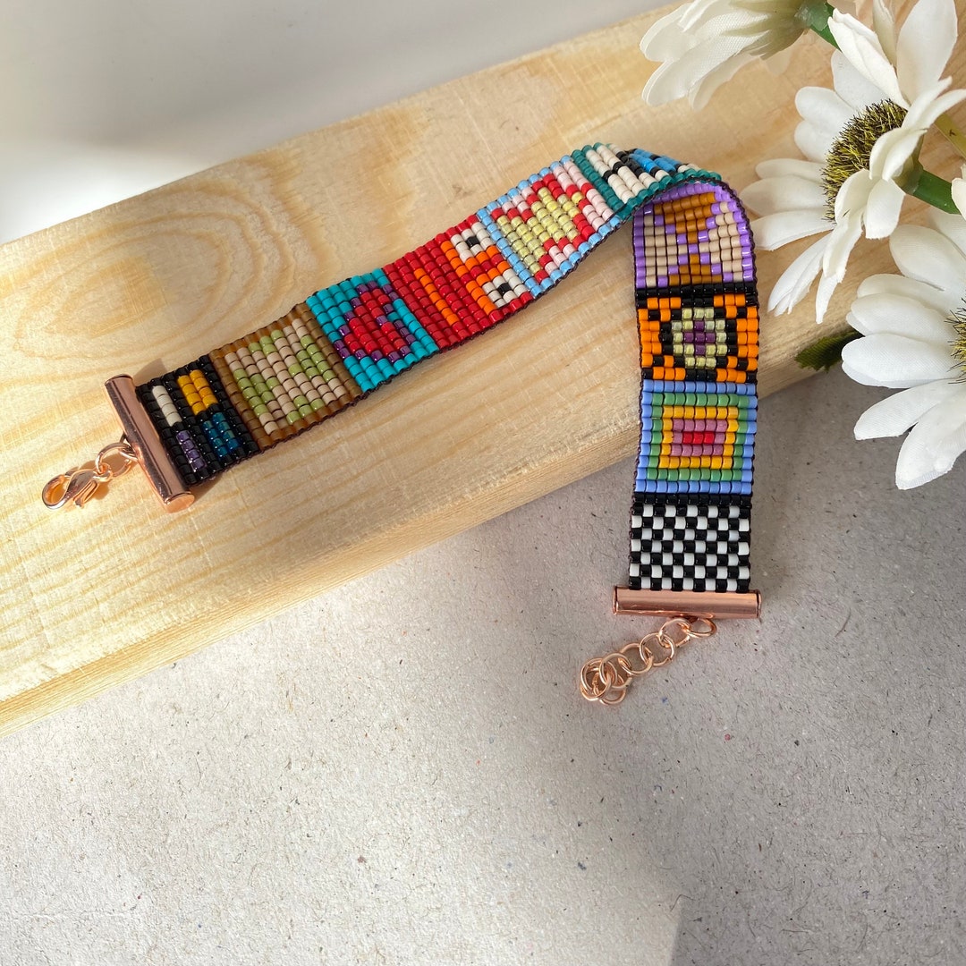 Handwoven Abstract Design Bead Loom Bracelet, Unique Fashion Accessory ...