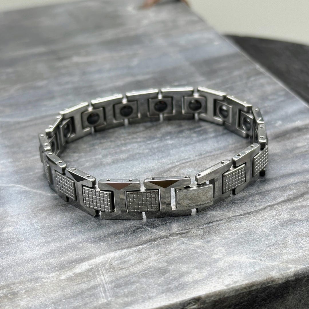 Silver Tungsten Bracelet for Men, 12mm Solid Mens Bracelet, Adjustable ...