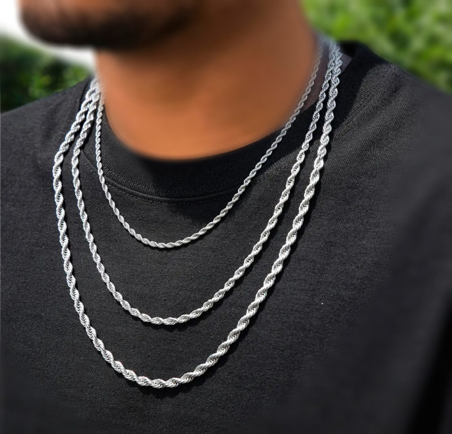 18K Rope Chain Mens Gold Mens Necklace Stainless Steel Chain Gold ...