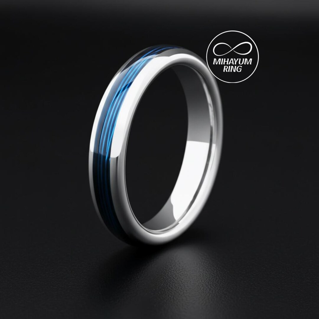 Silver Fishing Line Men's Wedding Band - 4mm Silver Tungsten ...