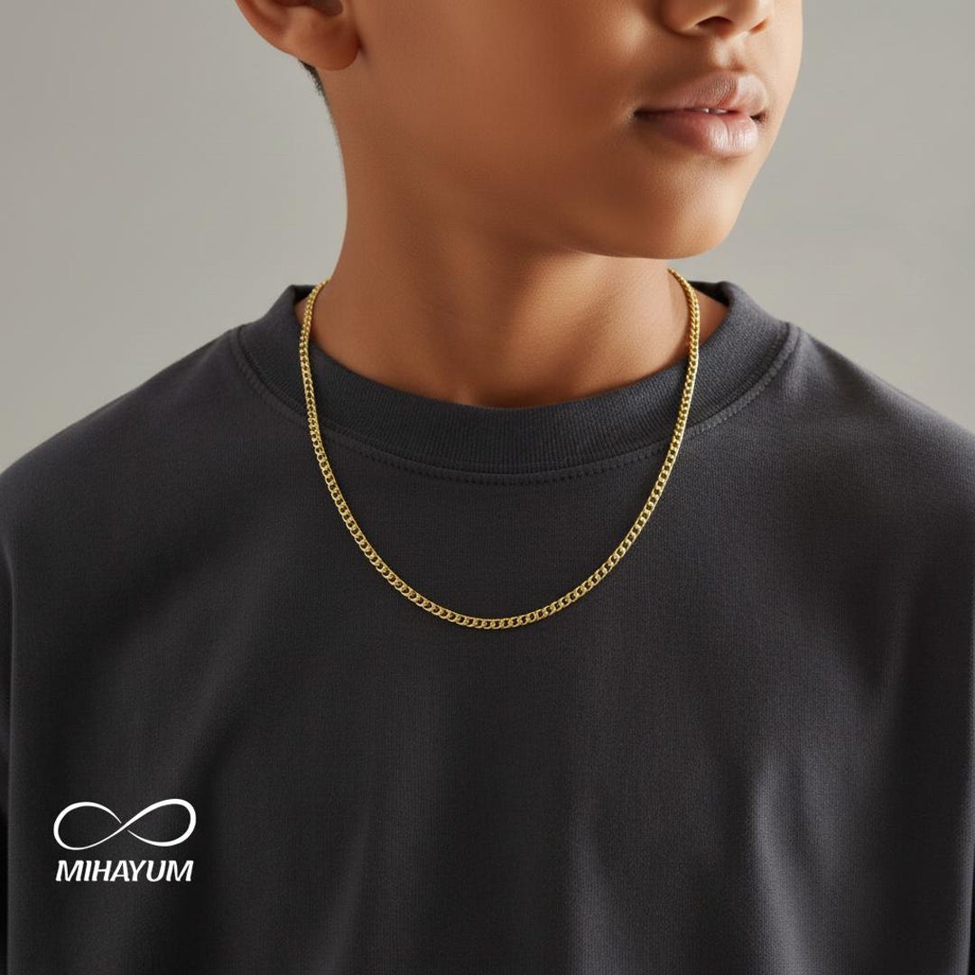 3mm Kids Gold Chain Necklace for Boys Cuban Chain Gift, Stainless Steel ...