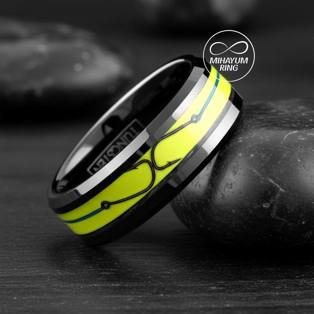 8mm Mens Fishing Wedding Band, Fishing Ring, Fishing Hook Wedding Band ...