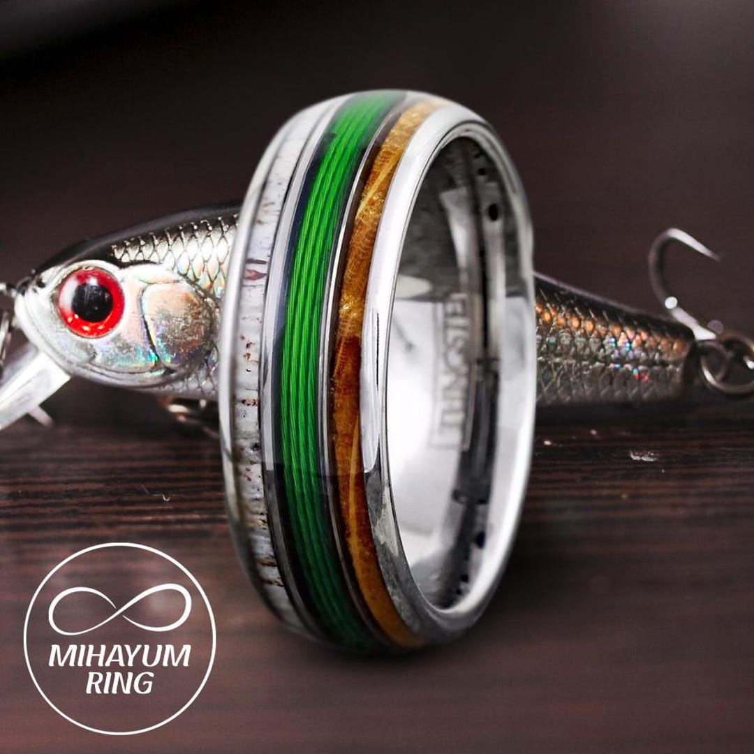 Fishing Line Ring for Men | Tungsten Ring Green Fishing Line Whiskey ...