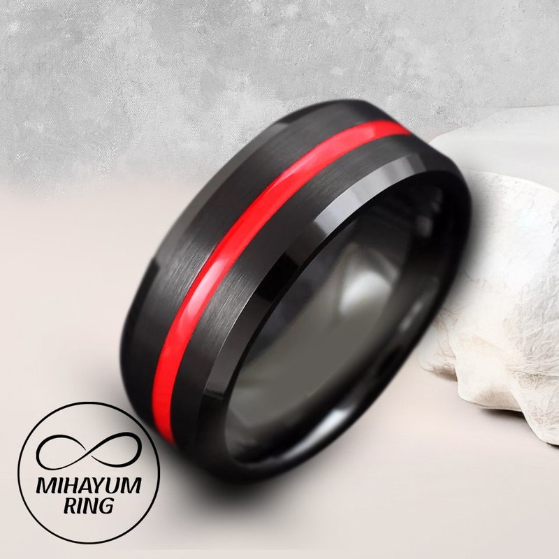 Black and Red Ring - Etsy