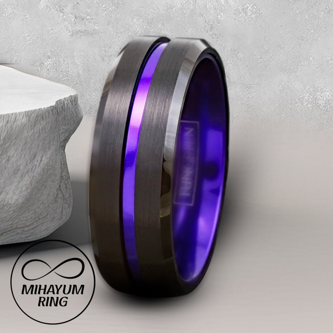 Purple Wedding Ring Men | Thin Purple Line Ring | Mens Black and Purple ...