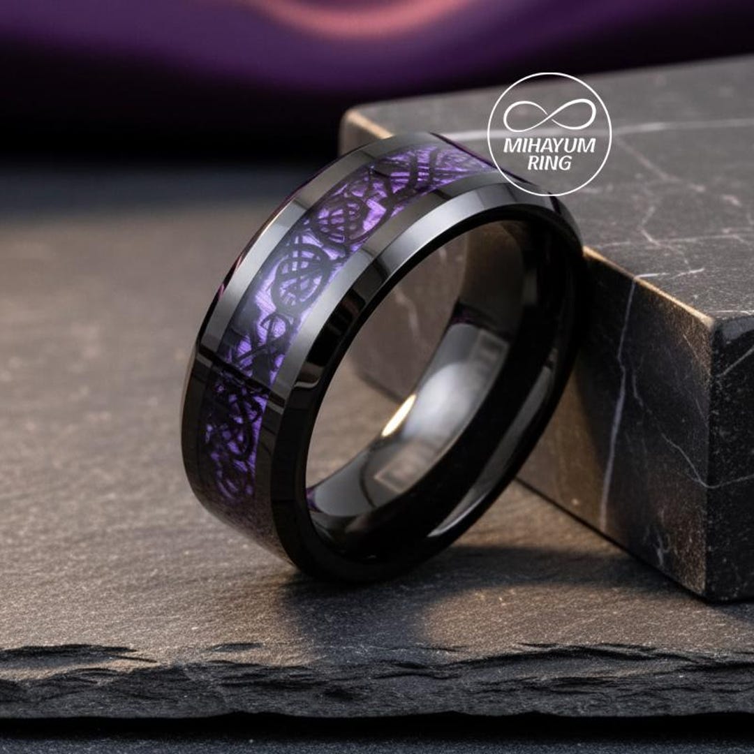 Dragon Purple Ring, Viking Tungsten Ring, Mens Wedding Band, Celtic ...