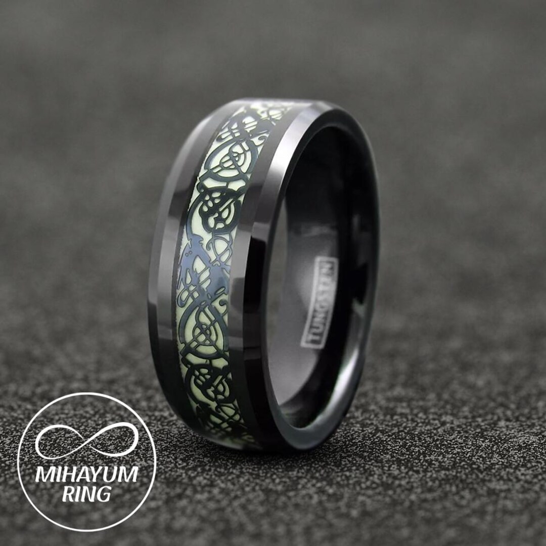 Glow in the Dark Celtic Dragon Black Tungsten Ring, Men's Rings Wedding ...