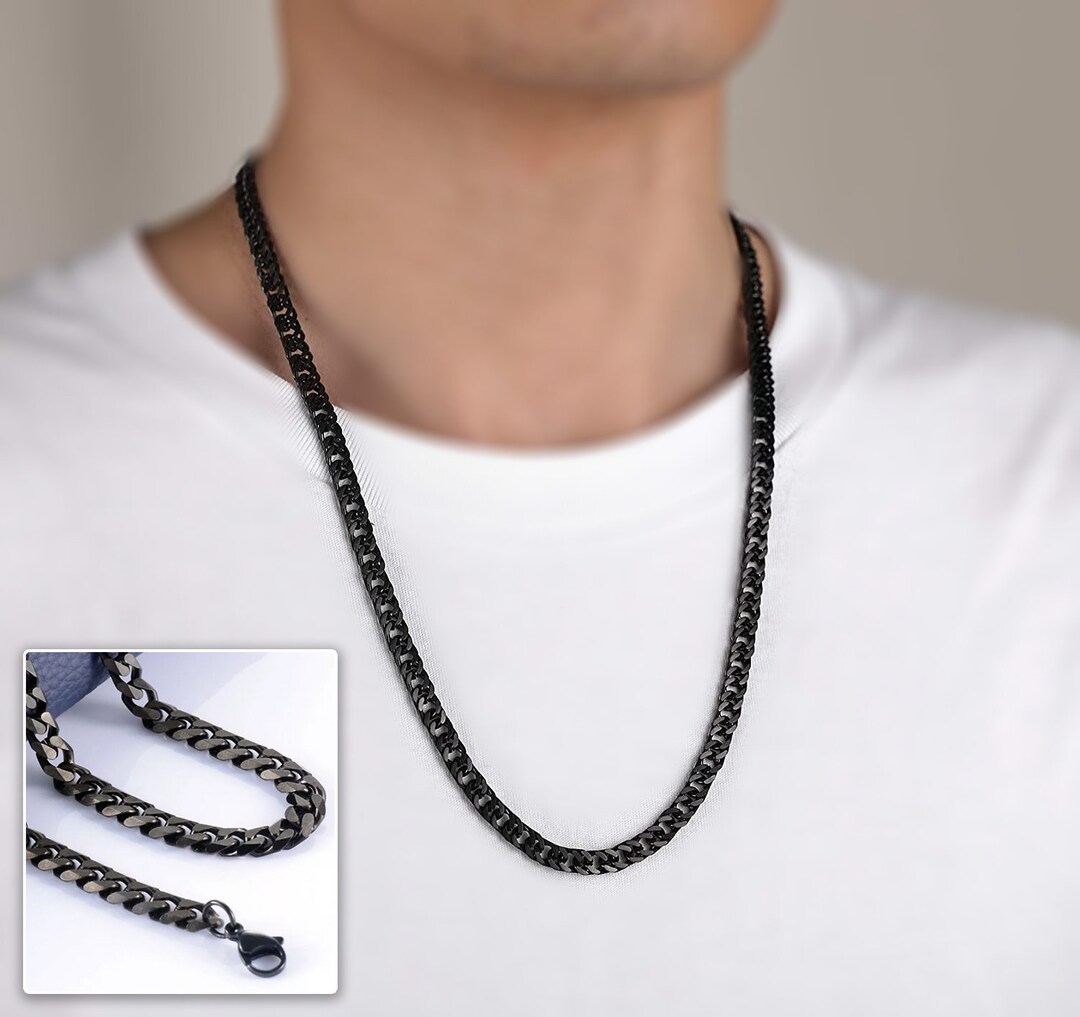 Black Miami Cuban Link Chain, Black Stainless Steel Curb Cuban Link ...