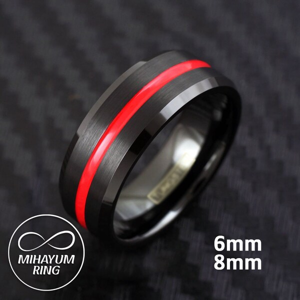 Thin Red Line Wedding Ring - Etsy