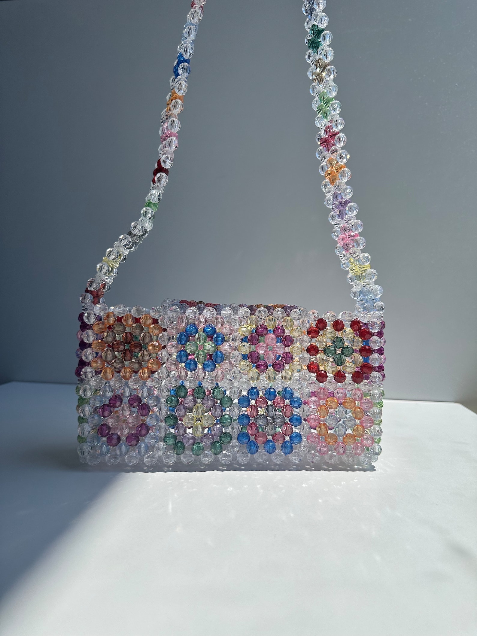 Granny Square Bead Bag, Crystal Beaded Bag, Boho Bead Purse, Bead ...