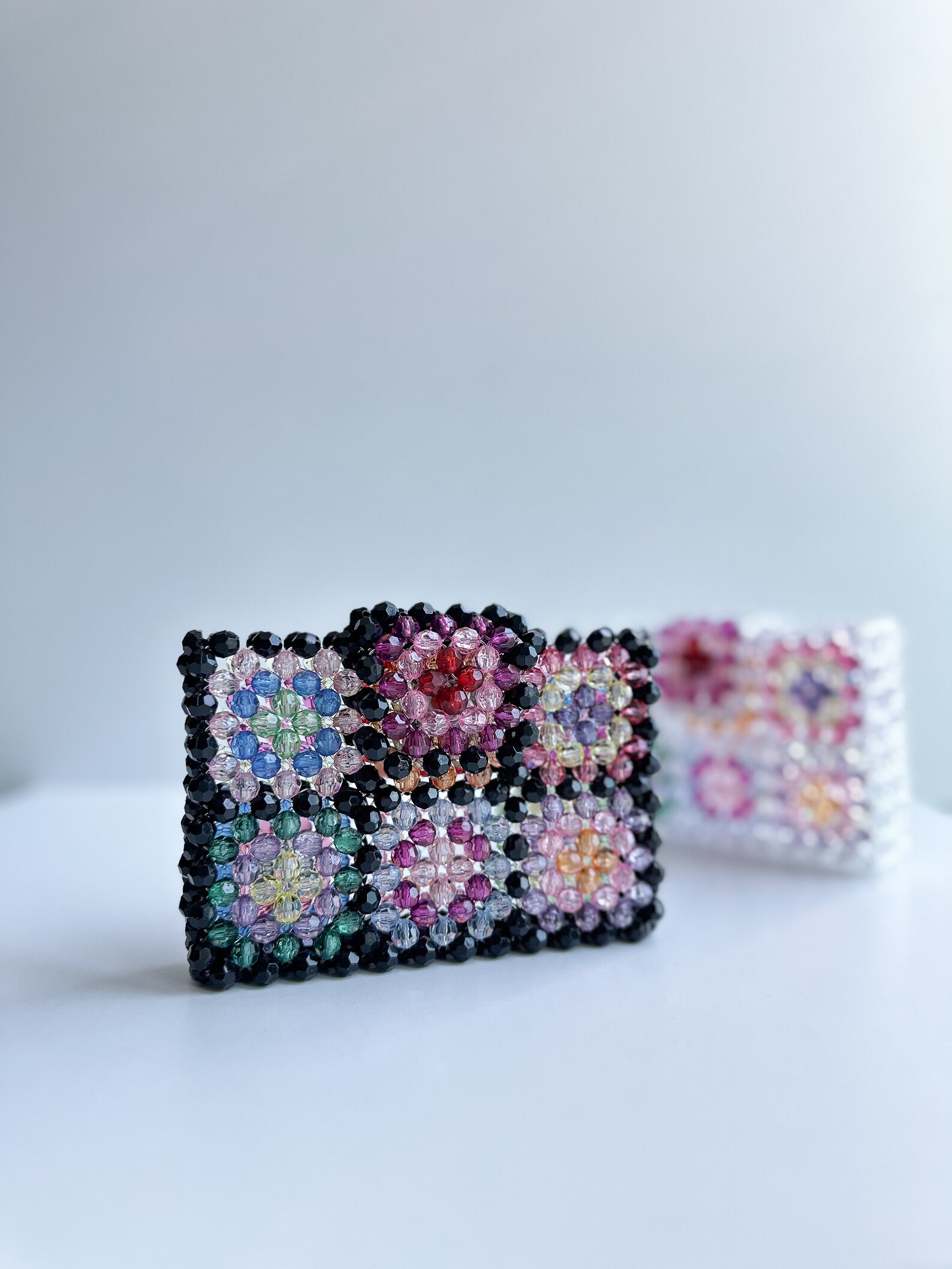 Granny Square Bead Wallet, Crystal Beaded Evening Bag, Boho Bead Purse ...