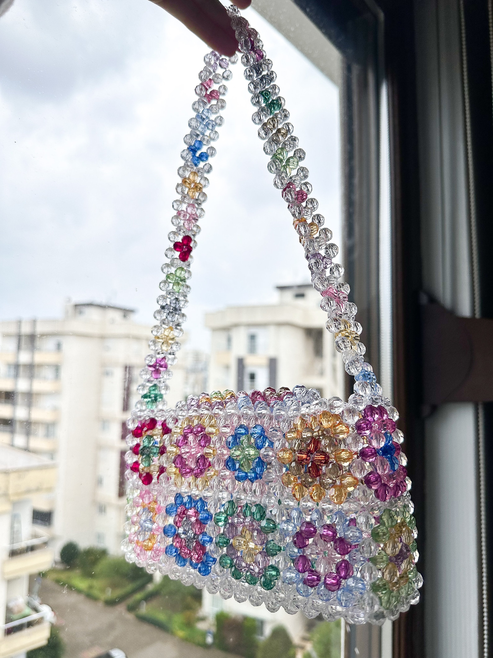 Granny Square Beaded Bag: Crystal Boho Shoulder Purse - Etsy