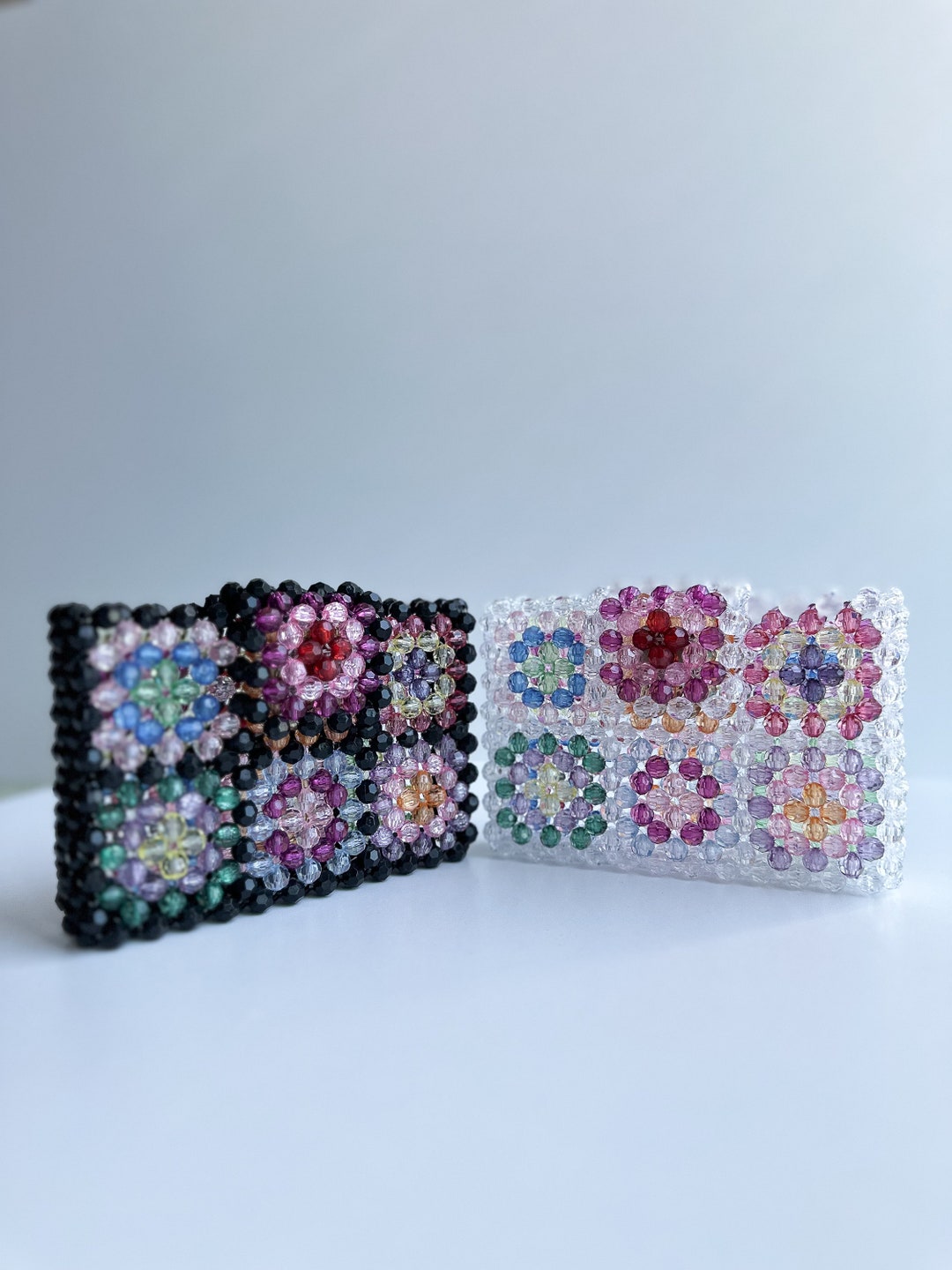 Granny Square Bead Wallet, Crystal Beaded Evening Bag, Boho Bead Purse ...