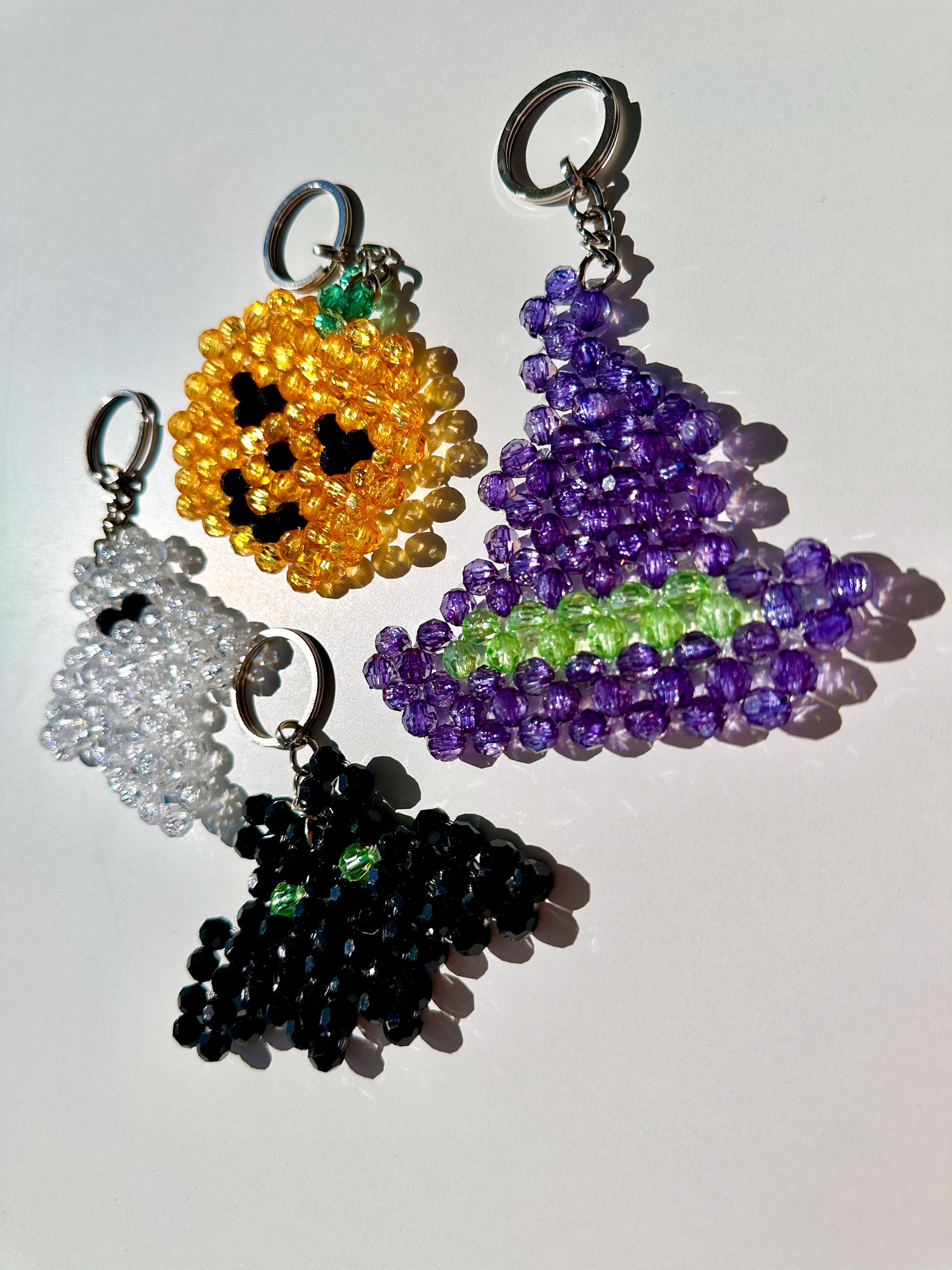 Spooky Halloween Beaded Keychain, Pumpkin Keyring, Halloween ...