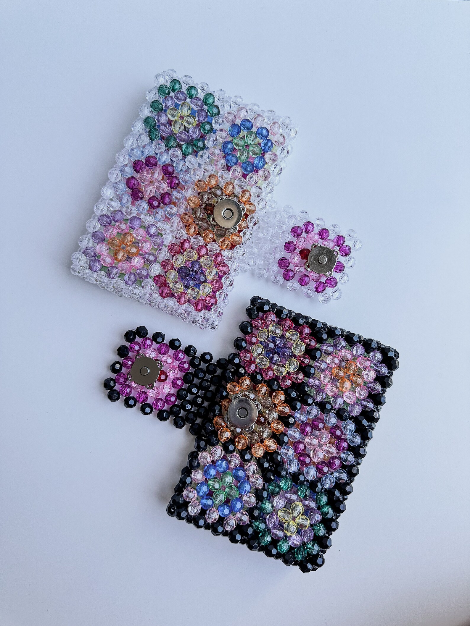 Granny Square Bead Wallet, Crystal Beaded Evening Bag, Boho Bead Purse ...