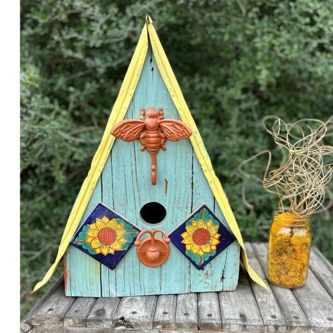 Bee Birdhouse With Upcycled Items, Reclaimed Wood and Tin Roof - Etsy