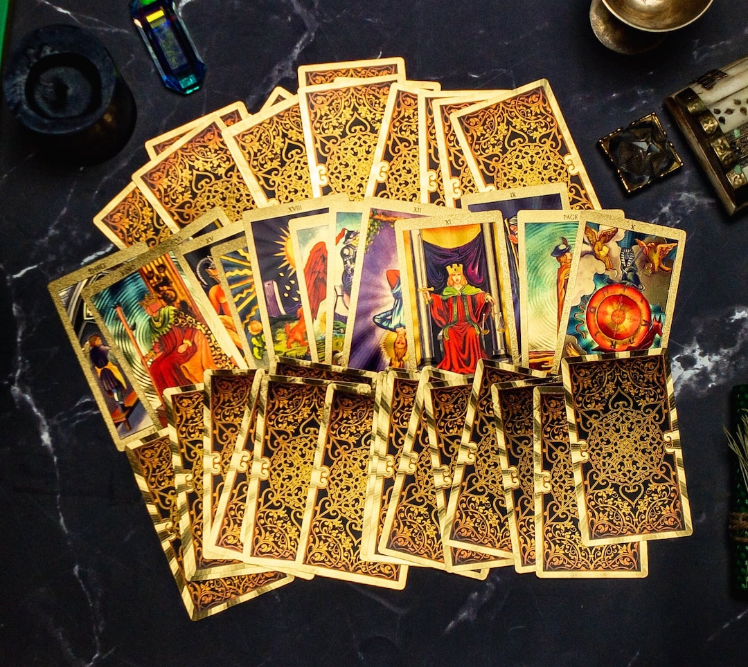 Shiny Tarot Deck With Guidebook, Gold Foil Tarot Cards Major Arcana ...