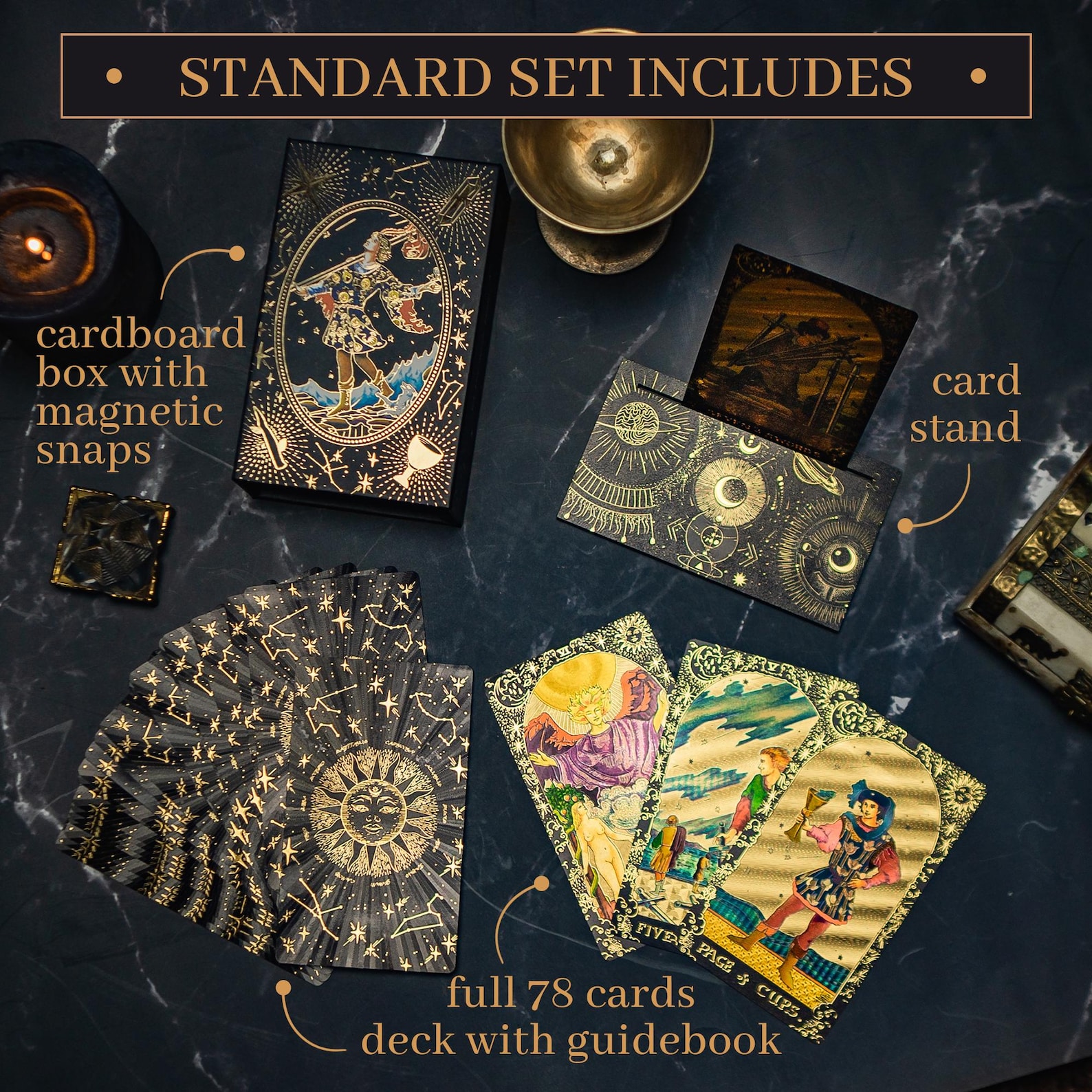 Dark Tarot Deck, Stars Tarot Cards With Guidebook, Rider Waite Tarot ...