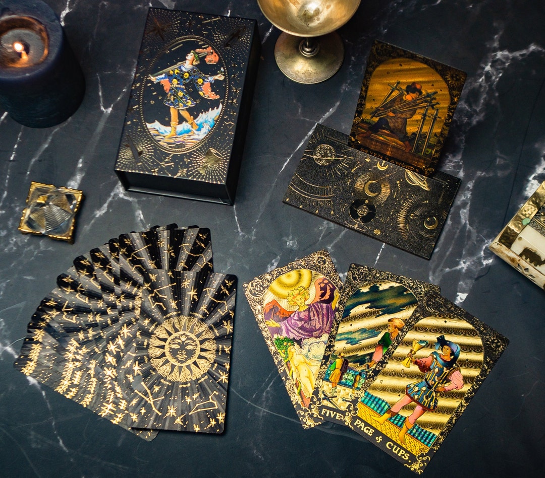 Black Foil Tarot Deck, Tarot Deck Beginners, Divination Tarot, Pretty ...