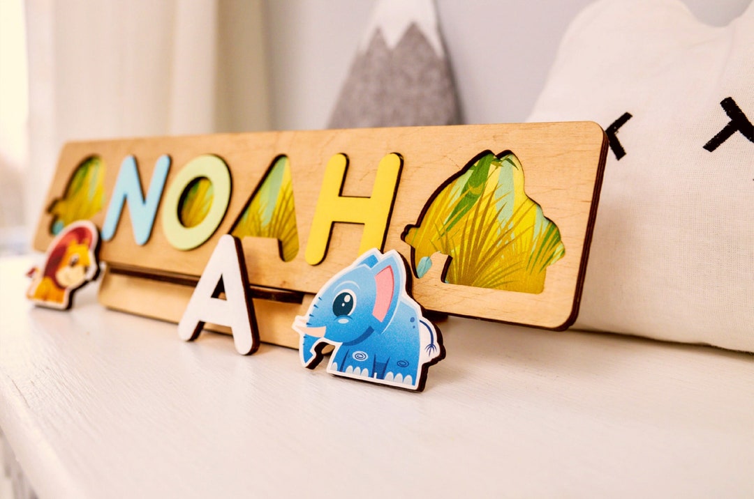 Safari Animal Name Puzzle Baby Shower, Montessori Toys, Personalized ...