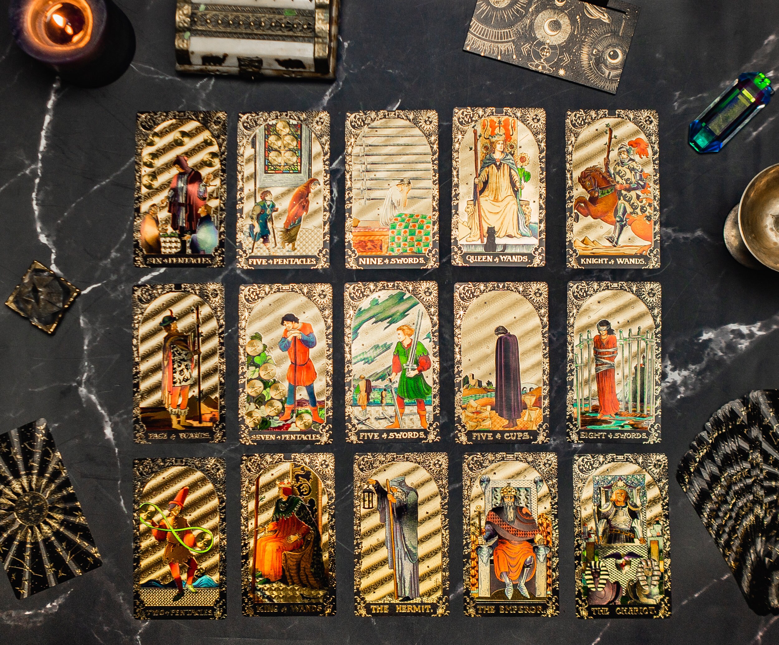 Laminated Tarot Cards, Gold Foil Tarot Deck, Tarot Cards With Guidebook ...