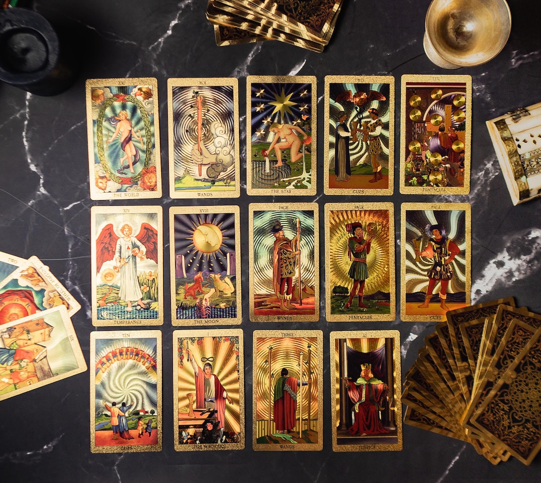 Gold Shimmering Tarot Card Deck With Guidebook, 78 Tarot Full Tarot Deck With Foil Edge ...