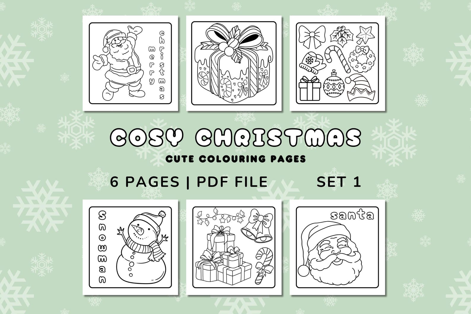 Cosy Christmas Colouring Pages Bold Easy Cute Festive Designs Digital ...