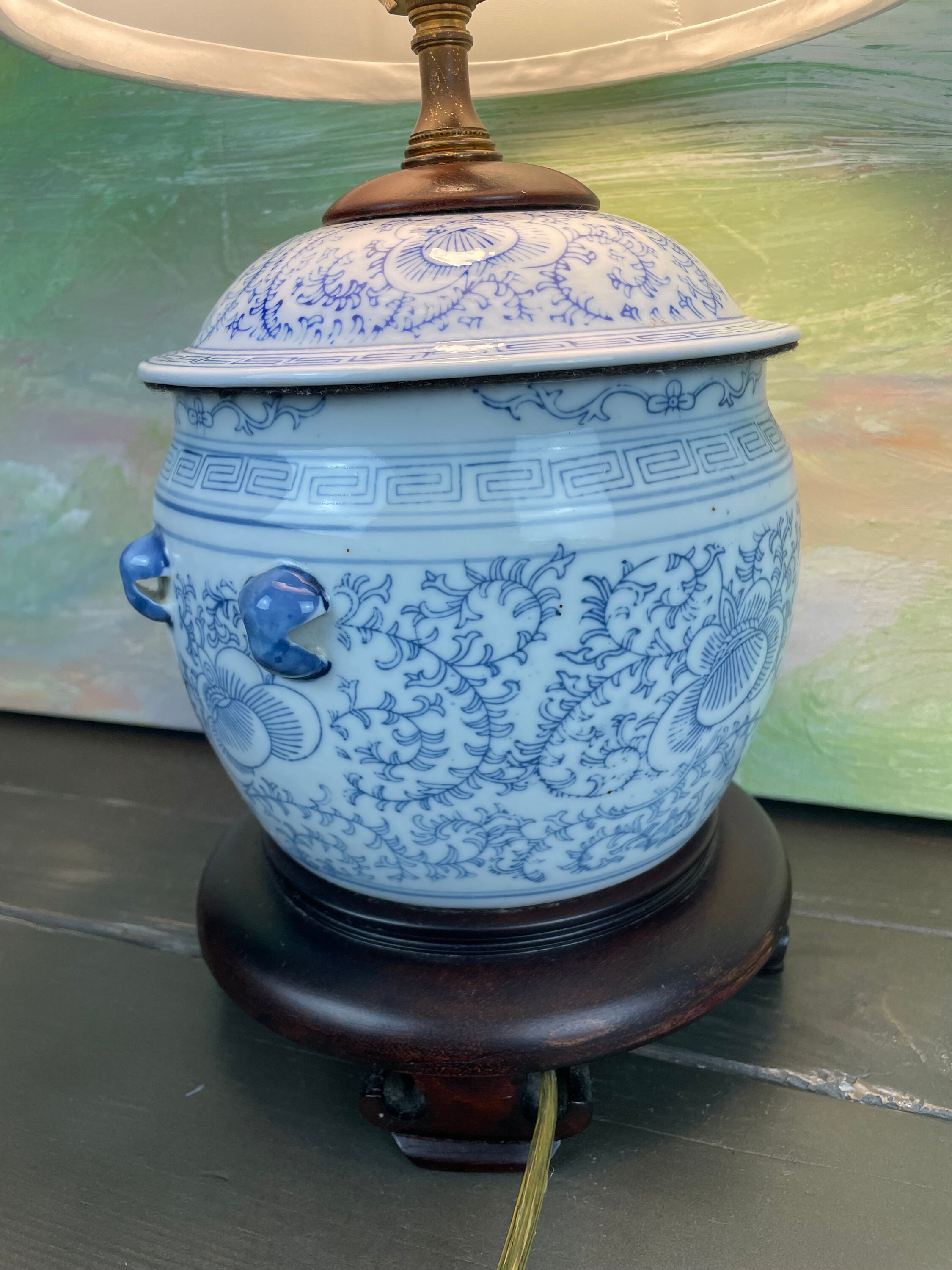 Antique Blue and White Asian Lamp - Etsy Canada
