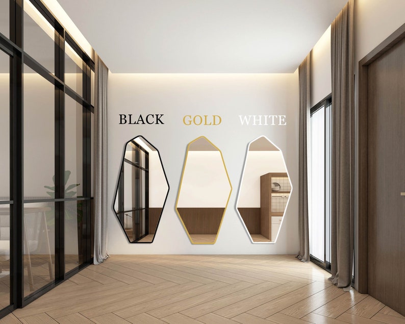 Geometric Full Length Mirror, Modern & Artistic Wall Decor, Large Floor ...