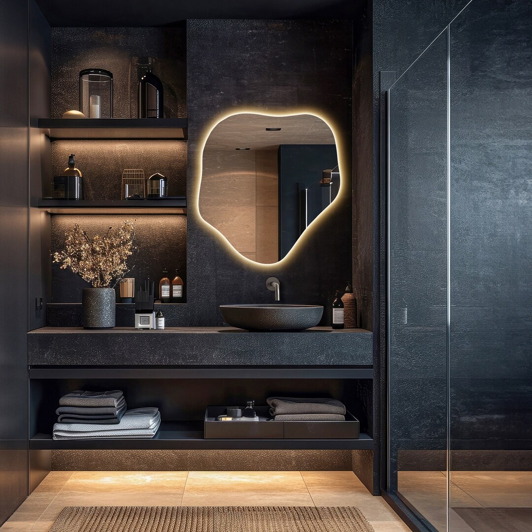 Bathroom Mirror, Aesthetic Shaped Led Lighted Washbasin Mirror, Vanity ...