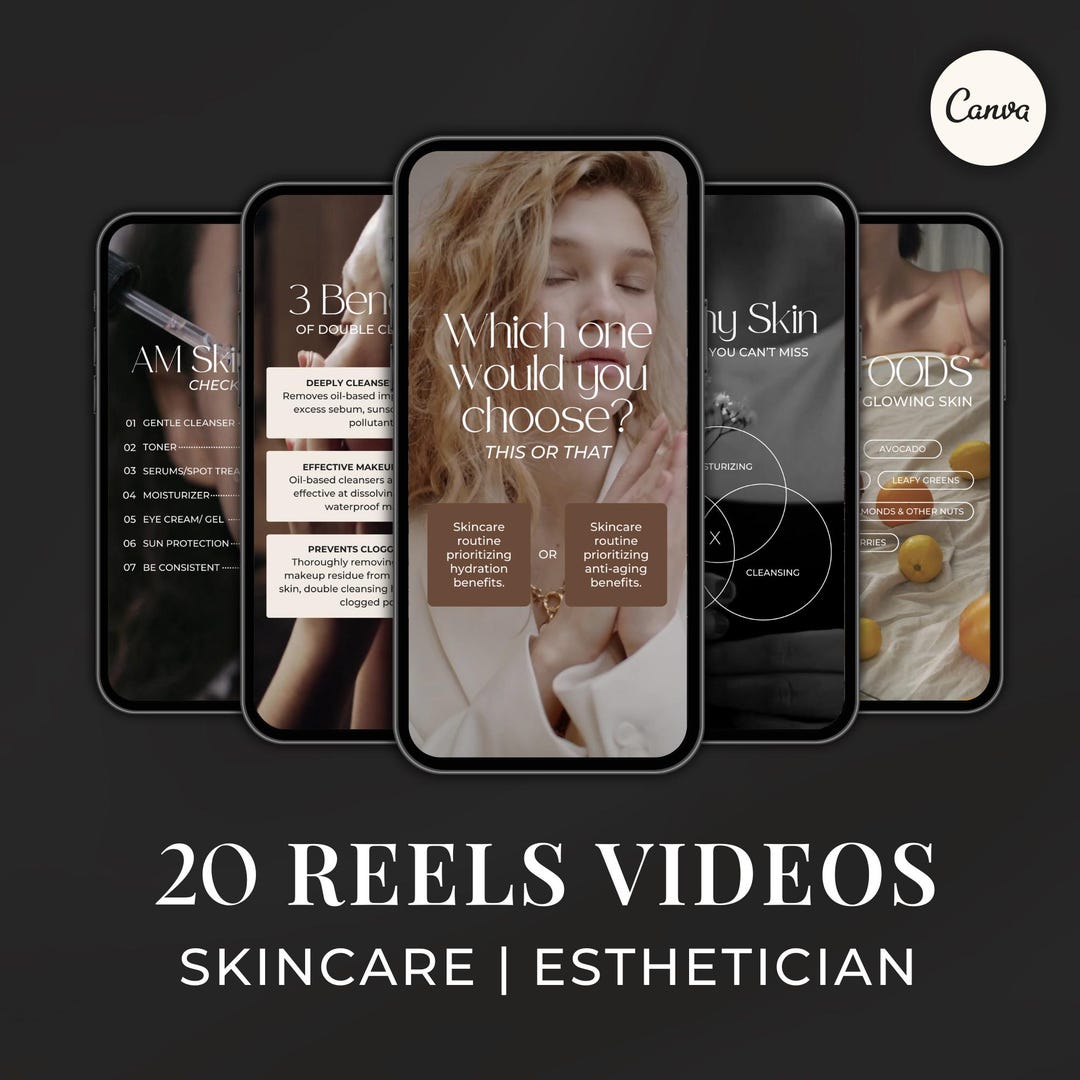 Skincare Instagram Reels Templates for Canva, Social Media Esthetician ...